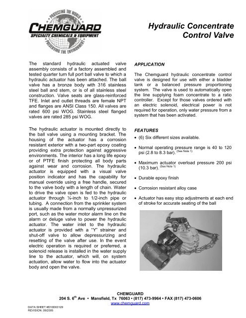 Hydraulic Concentrate Control Valve
