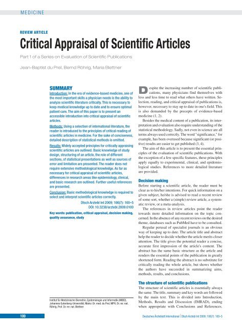 Critical Appraisal of Scientific Articles