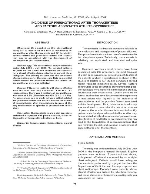 Incidence of Pneumothorax After Thoracentesis and Factors ...