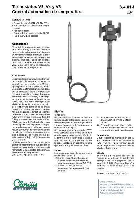 Termostatos V2,V4 y V8 control automático de ... - Clorius Controls
