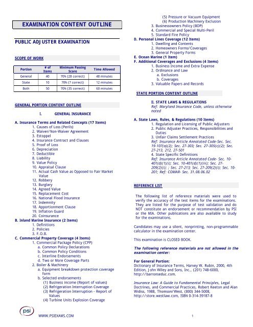 EXAMINATION CONTENT OUTLINE - PSI