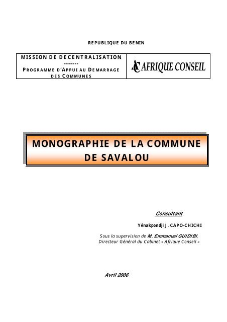 monographie de la commune de savalou - Association Nationale ...