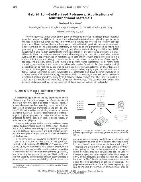 Hybrid Sol-Gel-Derived Polymers: Applications of Multifunctional ...