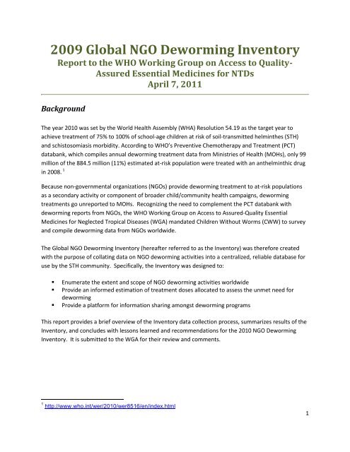 Global Inventory of NGOs Implementing Deworming ... - Storage