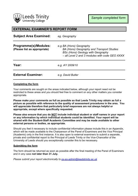 Report form - Leeds Trinity University