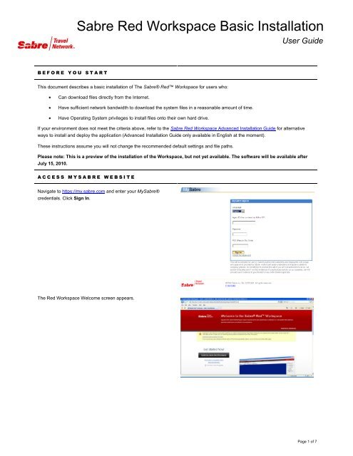 (EN) Workspace Basic Installation Guide - Hotel eServices - Sabre ...