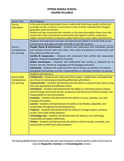 Grade 7 Social Studies Syllabus - SAU 14