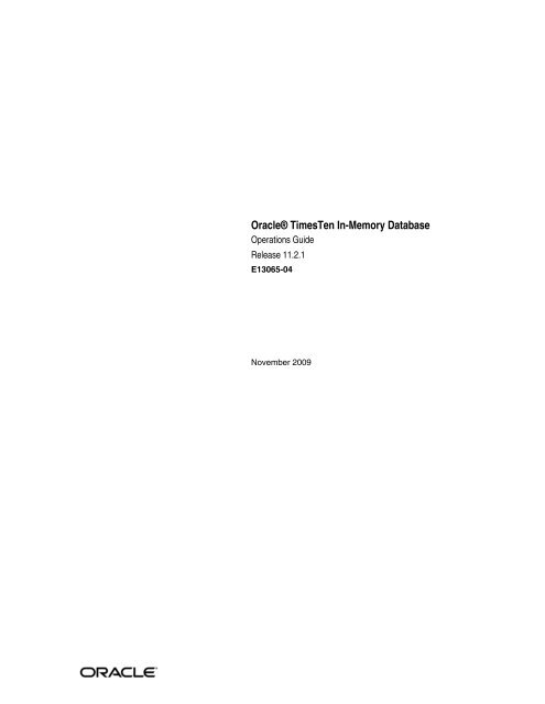 OracleÂ® Timesten In Memory Database