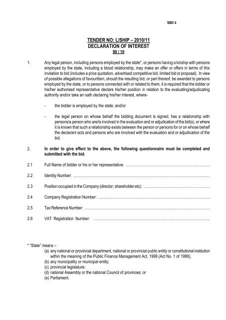 DECLARATION OF INTEREST - ETDP Seta