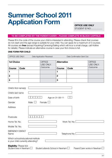 Summer School 2011 application form - Newham.com