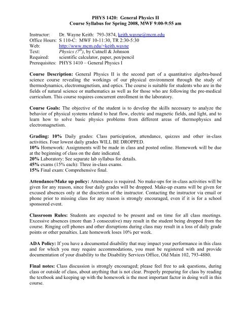 PHYS 1420: General Physics II PHYS 1420: General Physics II