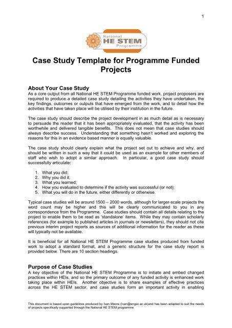 Case Study Template For Programme Funded Projects National HE 