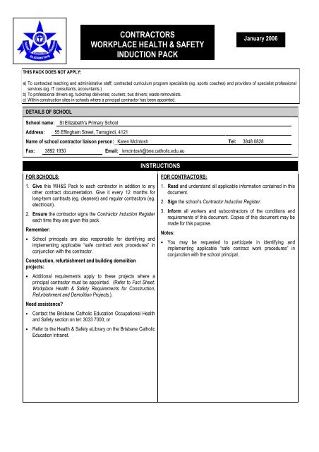 contractors workplace health & safety induction pack - St Elizabeth's ...