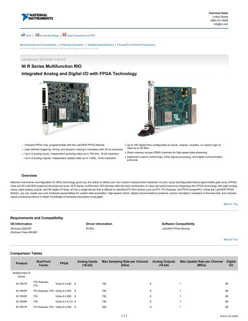 NI R Series Multifunction RIO Integrated Analog and Digital I/O ... - ADI