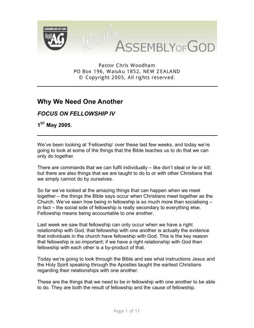 Why We Need One Another - Small Group Bible Studies