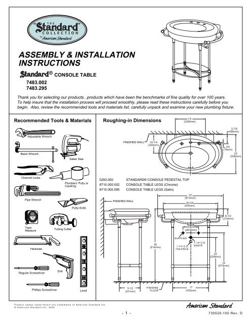 Installation Instructions - American Standard