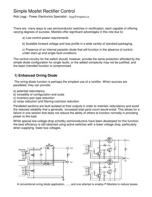 Simple Mosfet Rectifier Control