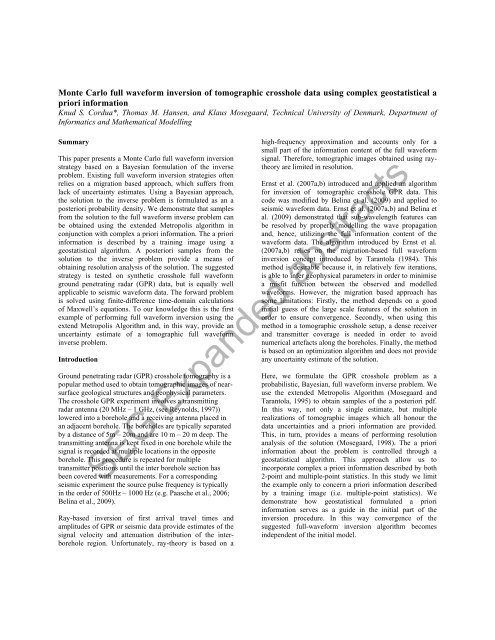 Monte Carlo full waveform inversion of tomographic crosshole