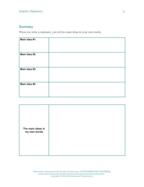Summary Graphic Organizers