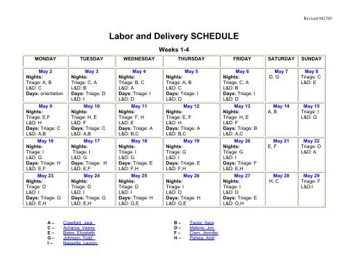 OB/GYN Rotation Schedule
