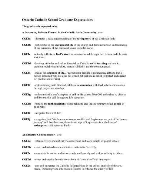 Ontario Catholic School Graduate Expectations