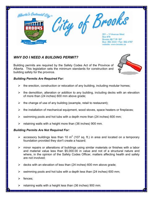 Building Permits - Information Sheet - City of Brooks