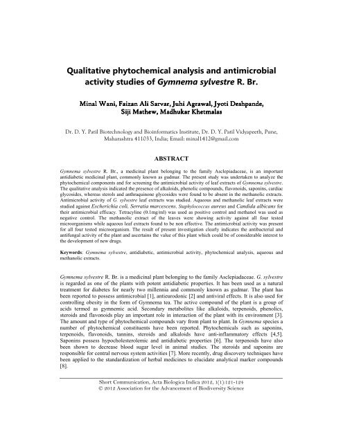 Qualitative phytochemical analysis and antimicrobial activity studies ...