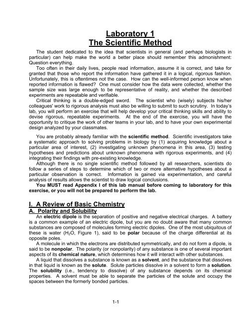 Laboratory 1 The Scientific Method