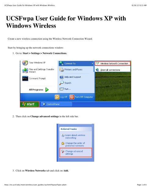 UCSFwpa User Guide for Windows XP with Windows Wireless
