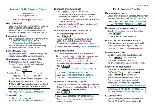 Eccles V2 Reference Card - myUNSW