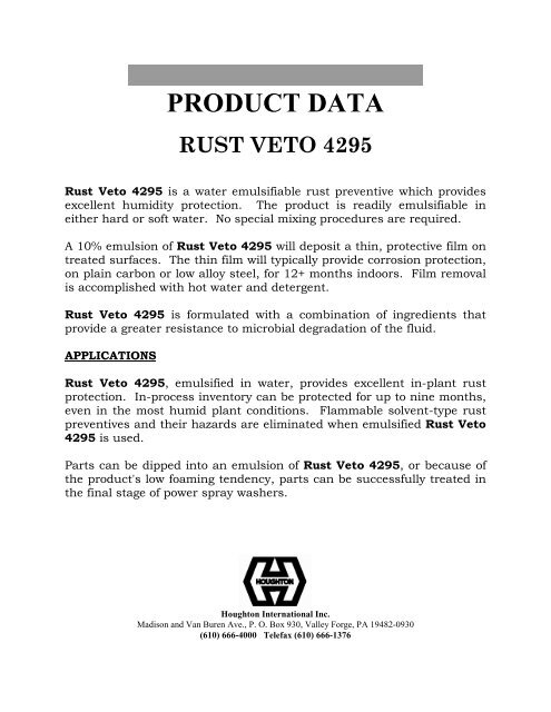 RUST VETO 4295 - Quality Tools & Services, Inc.