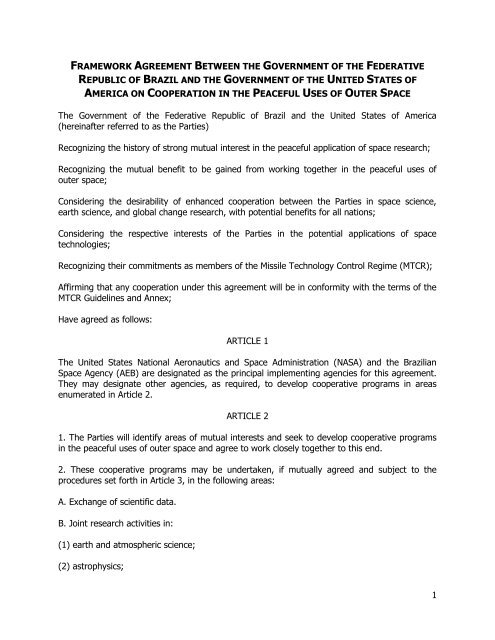 Framework Agreement on Cooperation in the Peaceful Uses of ...