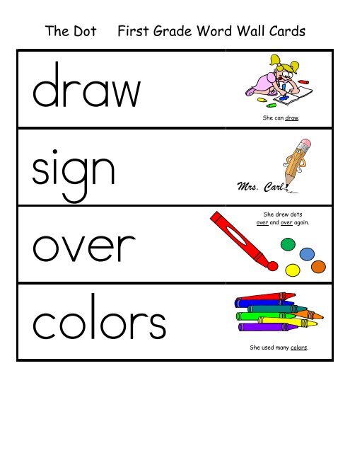 The Dot First Grade Word Wall Cards - Little Book Lane