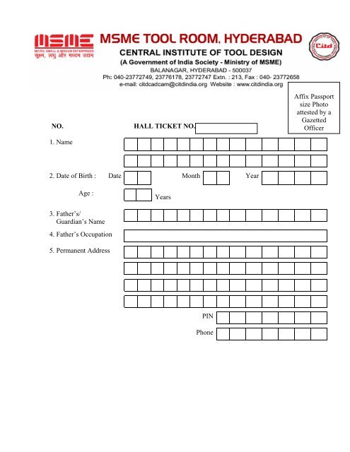 hall ticket no. - Central Institute of Tool Design