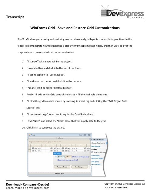 Winforms Grid Save And Restore Grid Customizations Devexpress