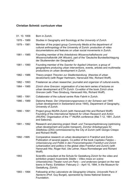 Christian Schmid: curriculum vitae - ETH Zürich