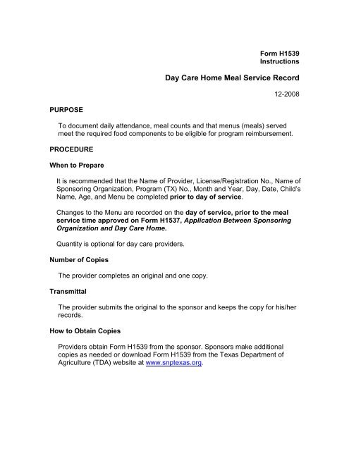 Form H1539 - Square Meals