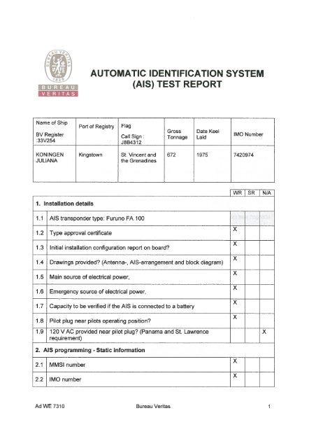 automatic identification system (ais) test report - Eagle Shipping Ltd