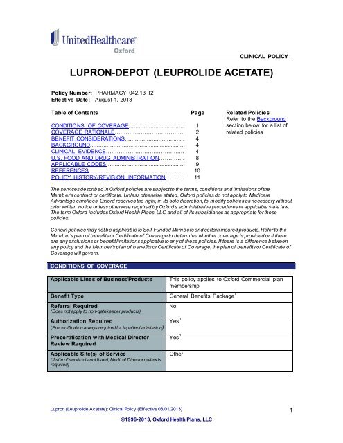 LUPRON-DEPOT (LEUPROLIDE ACETATE) - Oxford Health Plans