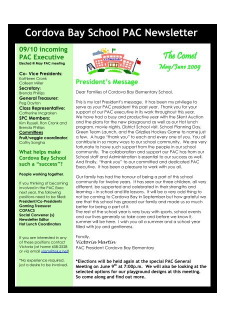 Cordova Bay School PAC Newsletter President's Message