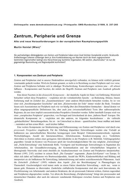 Zentrum. Peripherie und Grenze - Demokratiezentrum Wien