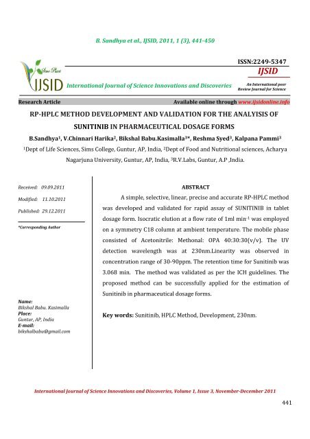 Rp Hplc Method Development And Validation For The