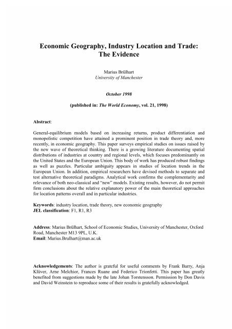 Economic Geography, Industry Location and Trade: The ... - HEC