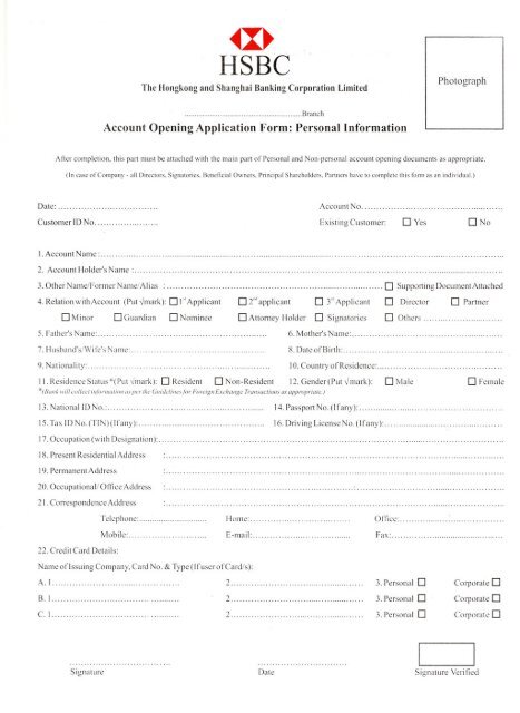 Account Opening Application Form - Personal Information