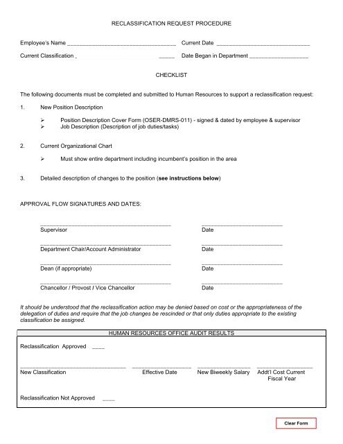 Reclassification Request Form & Instructions