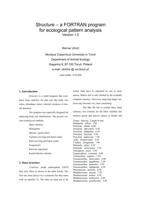 Structure A Fortran Program For Ecological Pattern Analysispub