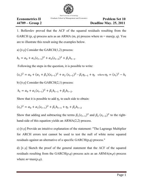 Econometrics II Problem Set 10 44709 â Group 2 Deadline May. 25 ... Econometrics II Problem Set 10 44709 â Group 2 Deadline May. 25 ...