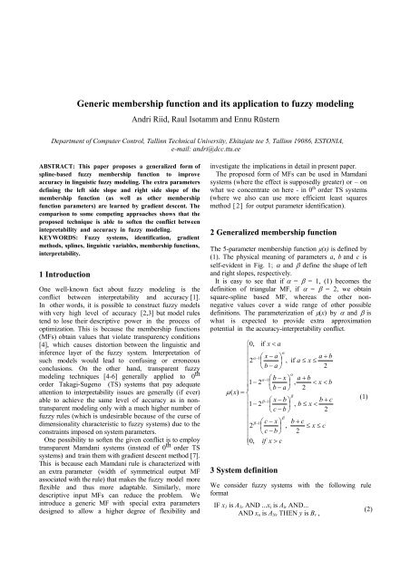 Generic Membership Function And Its Application To Fuzzy Modeling