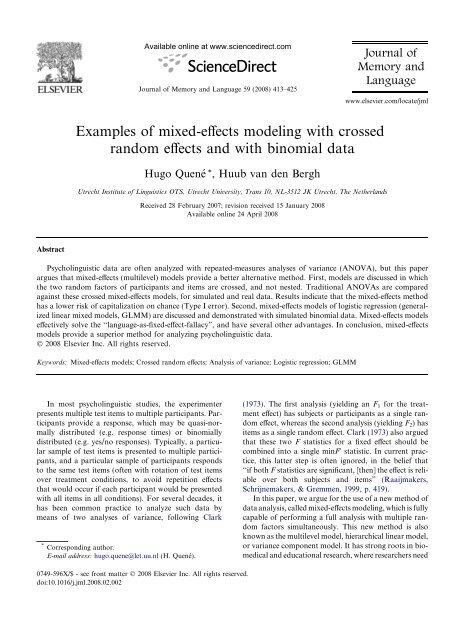 Examples of mixed-effects modeling with crossed ... - Psychology
