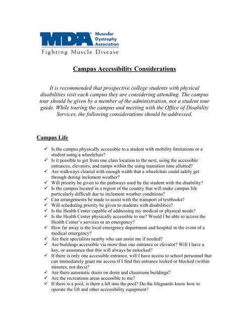 MDA Campus Accessibility Checklist